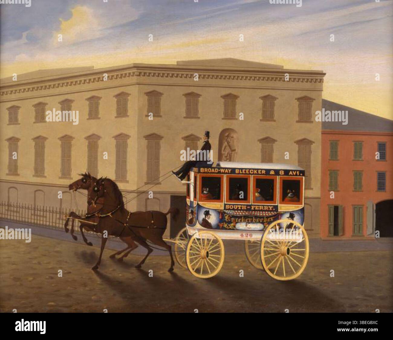 A painting depicting the Knickerbocker Stage Line Omnibus, which ...