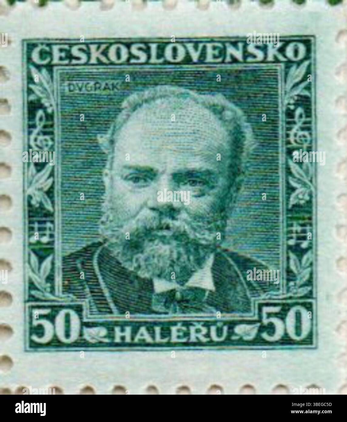 This is a 1934 Czech stamp featuring a double block of composer Antonín ...