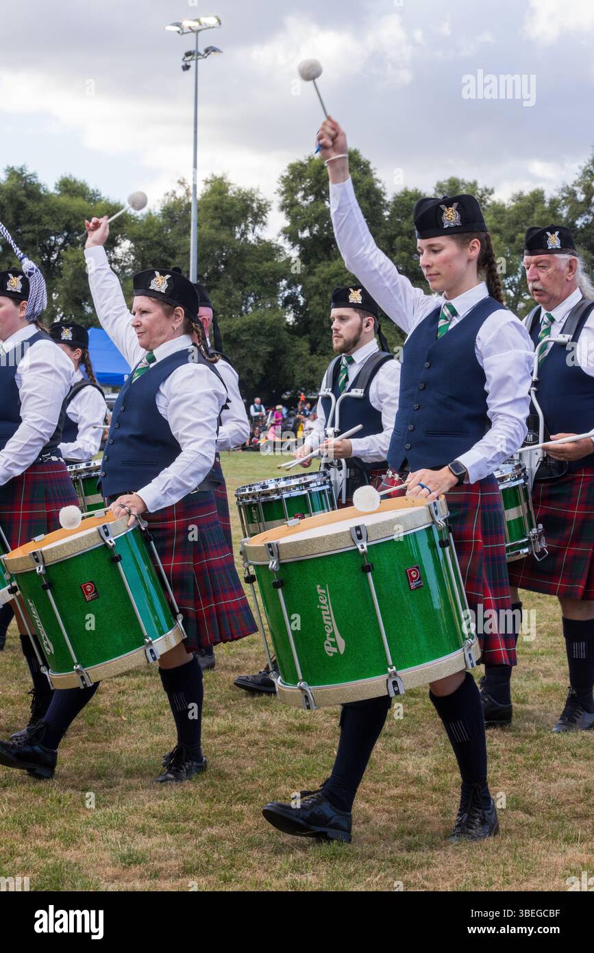 The drum section of a Highland pipe band. Photographed at the Highland ...