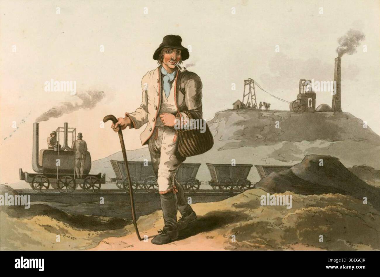 *The Collier*, a print from 1813, shows Blenkinsop’s locomotive on the ...