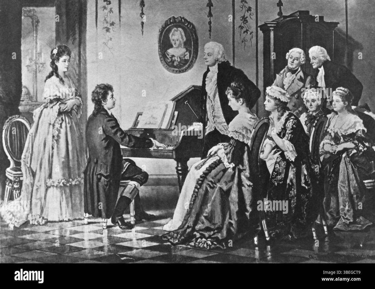 This artwork features portraits of Mozart and Beethoven, created around ...