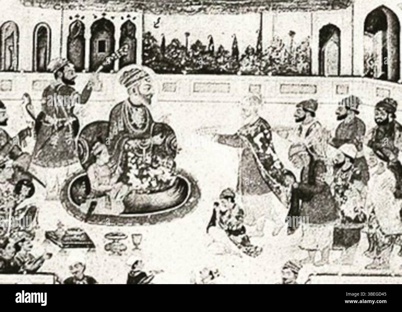 Detail of a 19th-century mural at Gurdwara Baba Atal Rai showing Guru ...