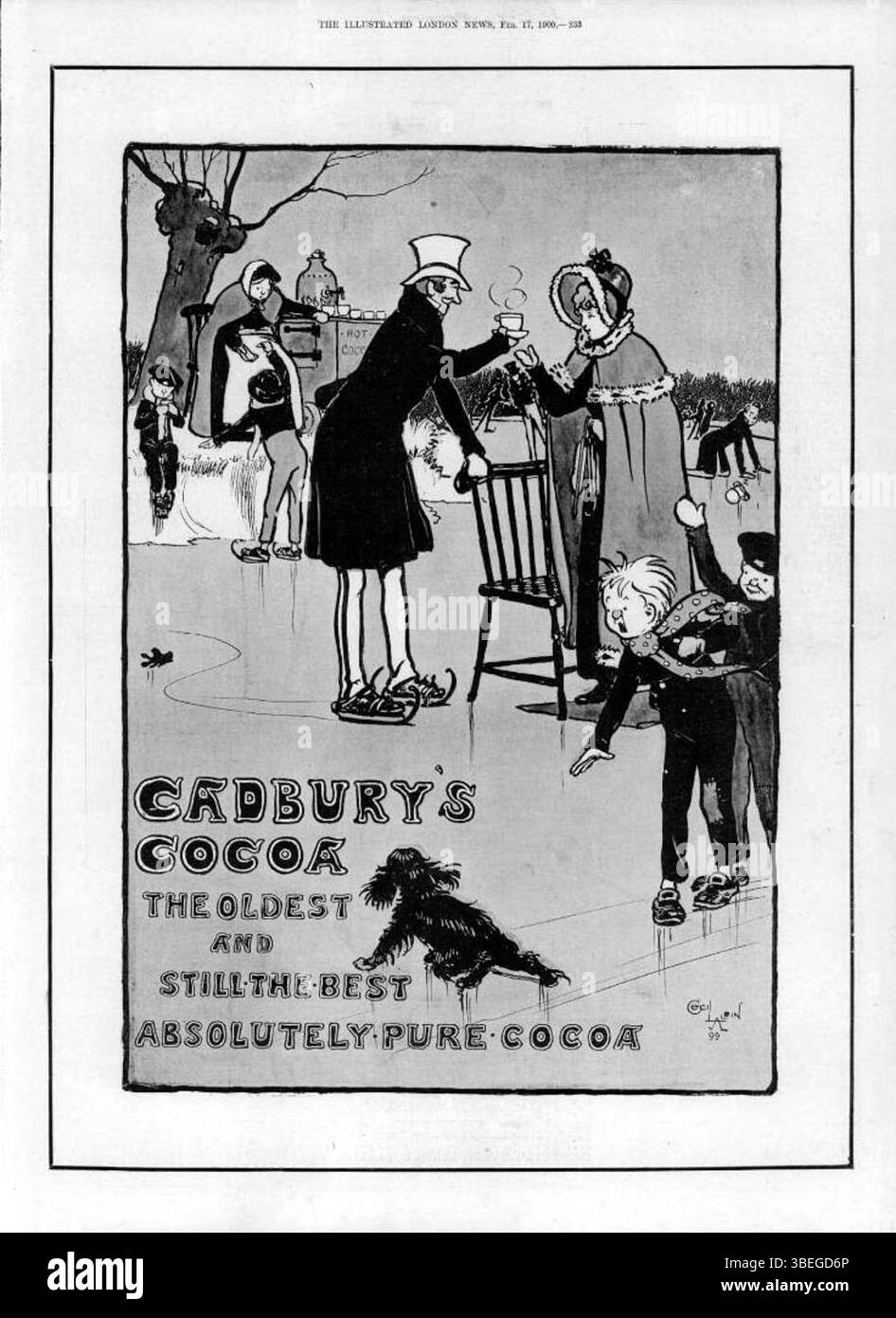 A vintage advertisement for Cadbury cocoa from 1900, illustrated by ...