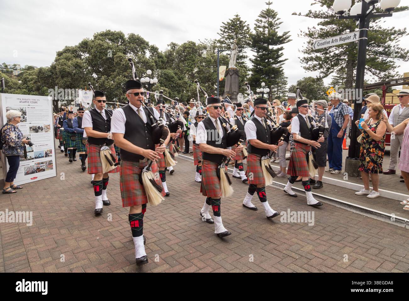 The Hawke's Bay Caledonian Pipe Band marching in Napier, New Zealand ...