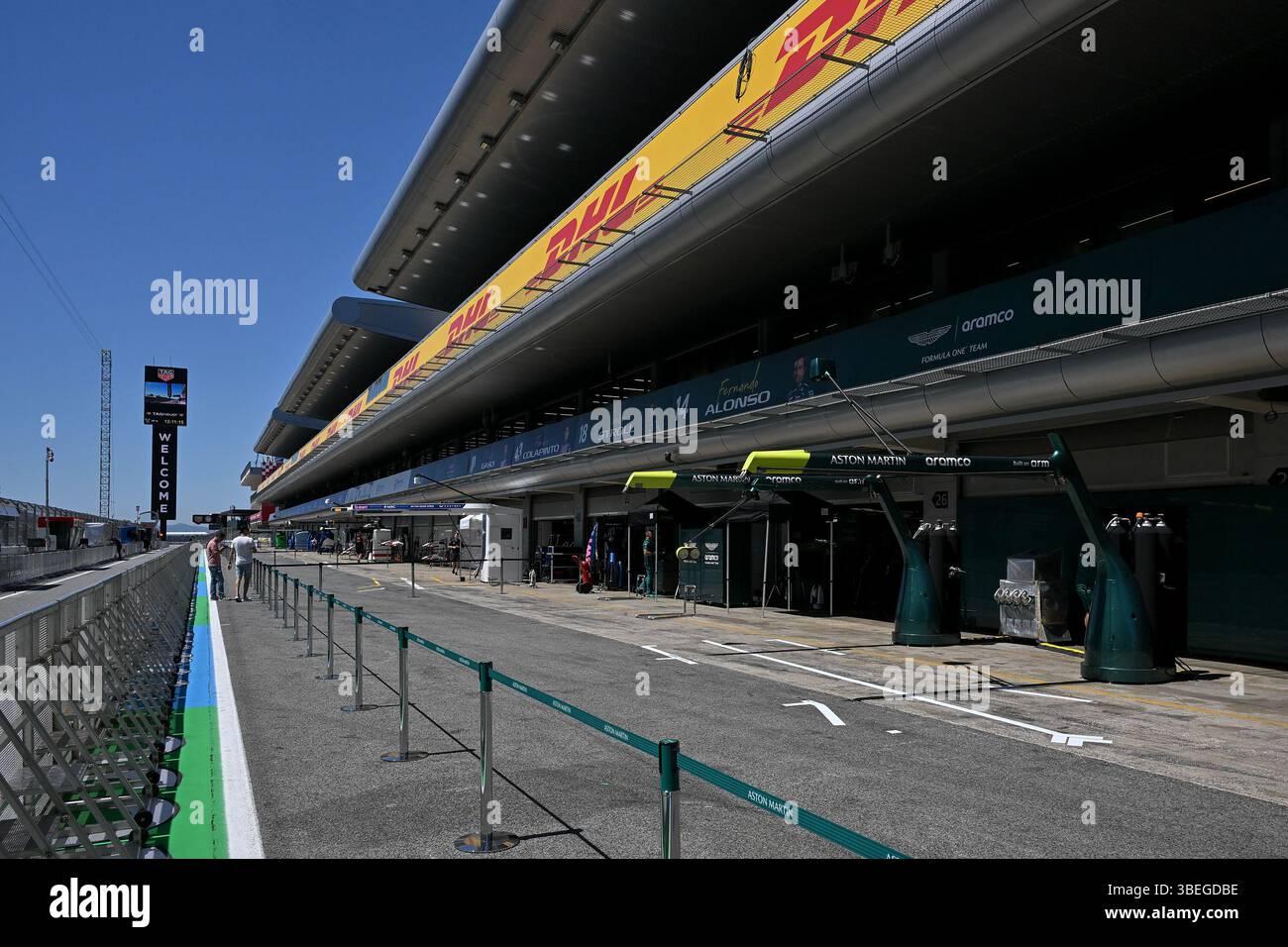 BARCELONA, SPAIN - MAY 29: A general view of the pit lane during ...