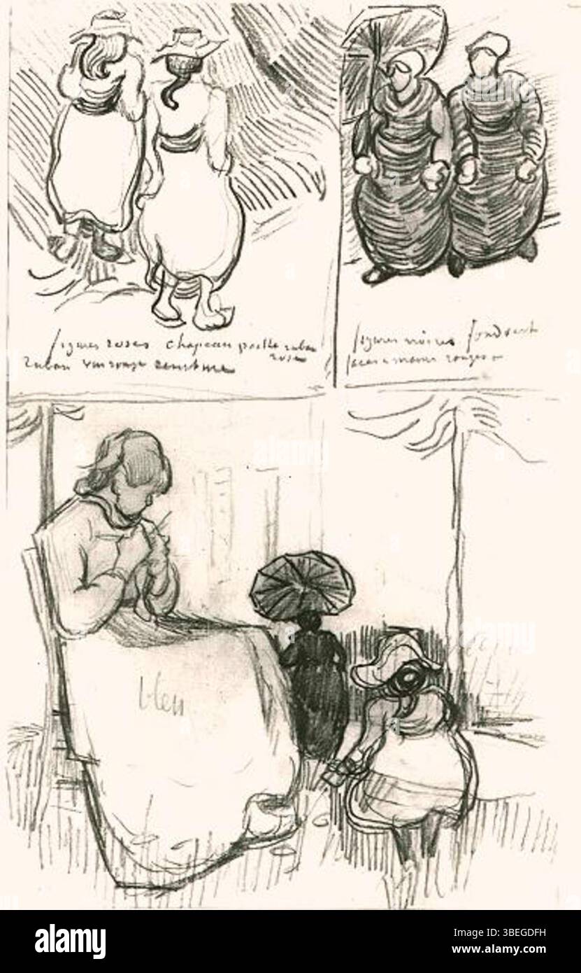 A series of three sketches by Vincent van Gogh, created in 1885 ...