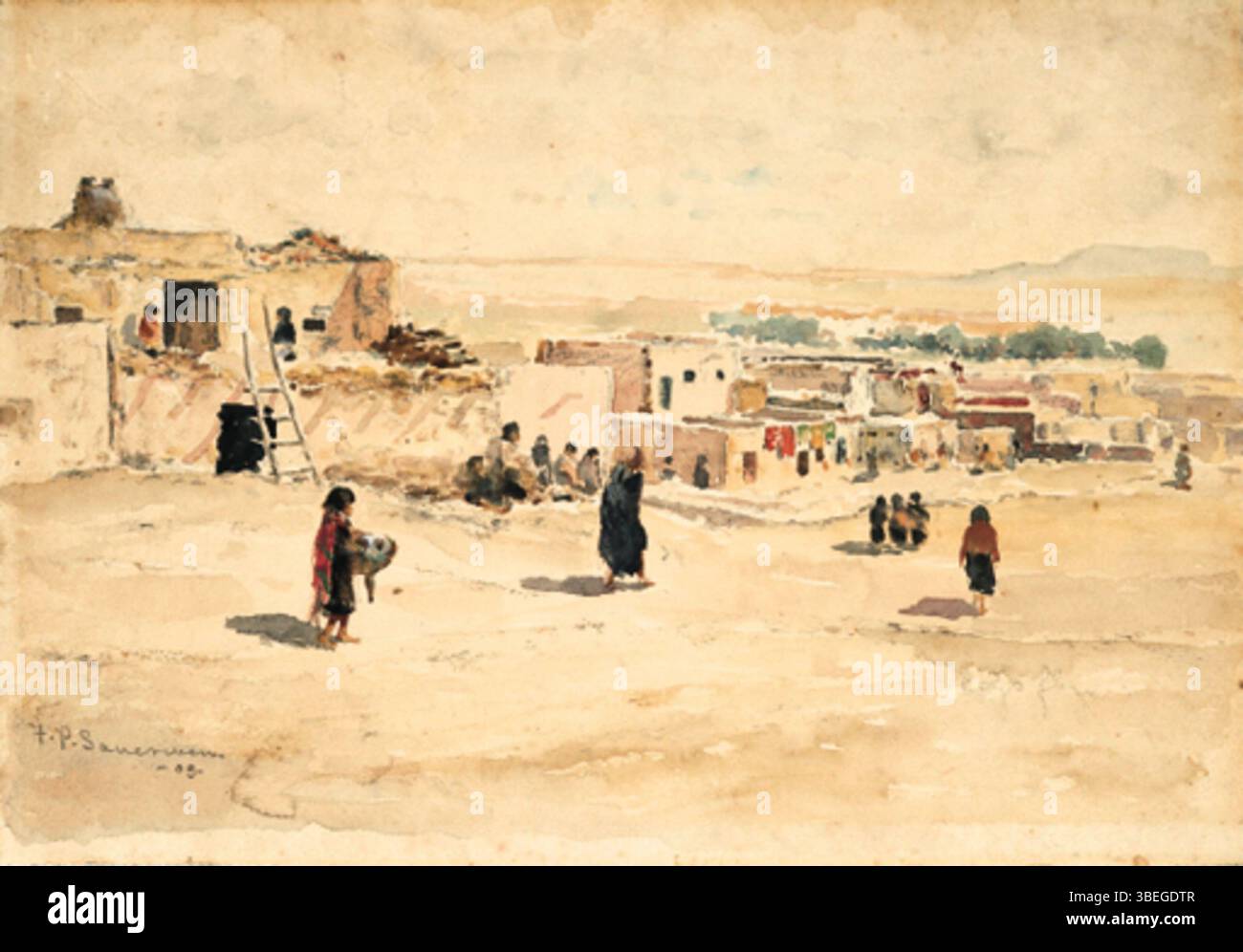 Frank Paul Sauerwein's *Pueblo Village* is a portrayal of a ...