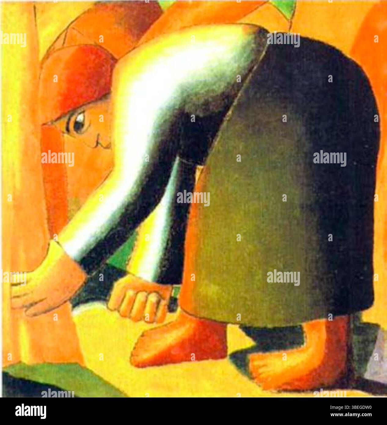 A painting by Kazimir Malevich (1912) titled 'Woman Reaper II'. Housed ...