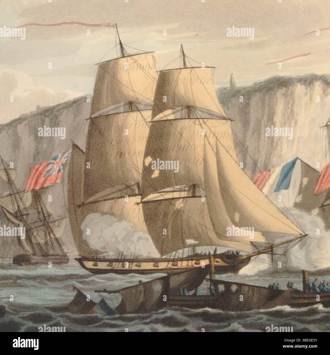 The etching depicts the British brigs Rosario and Griffonne fighting ...