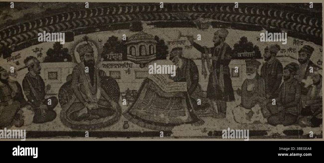 This 19th-century fresco from Gurdwara Baba Atal in Amritsar depicts figures associated with the ...