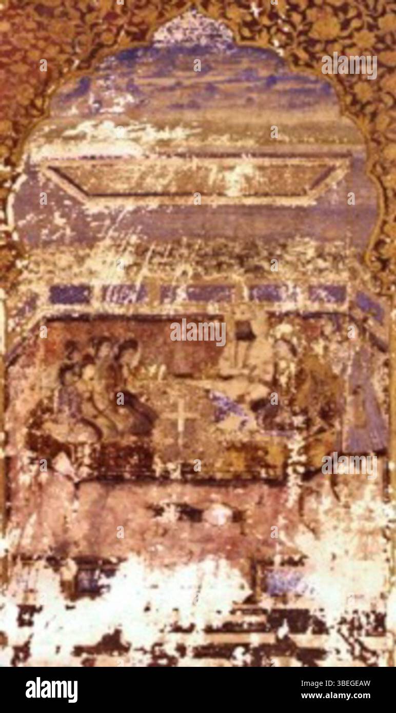 This mural features a royal couple playing chaupar, a traditional ...