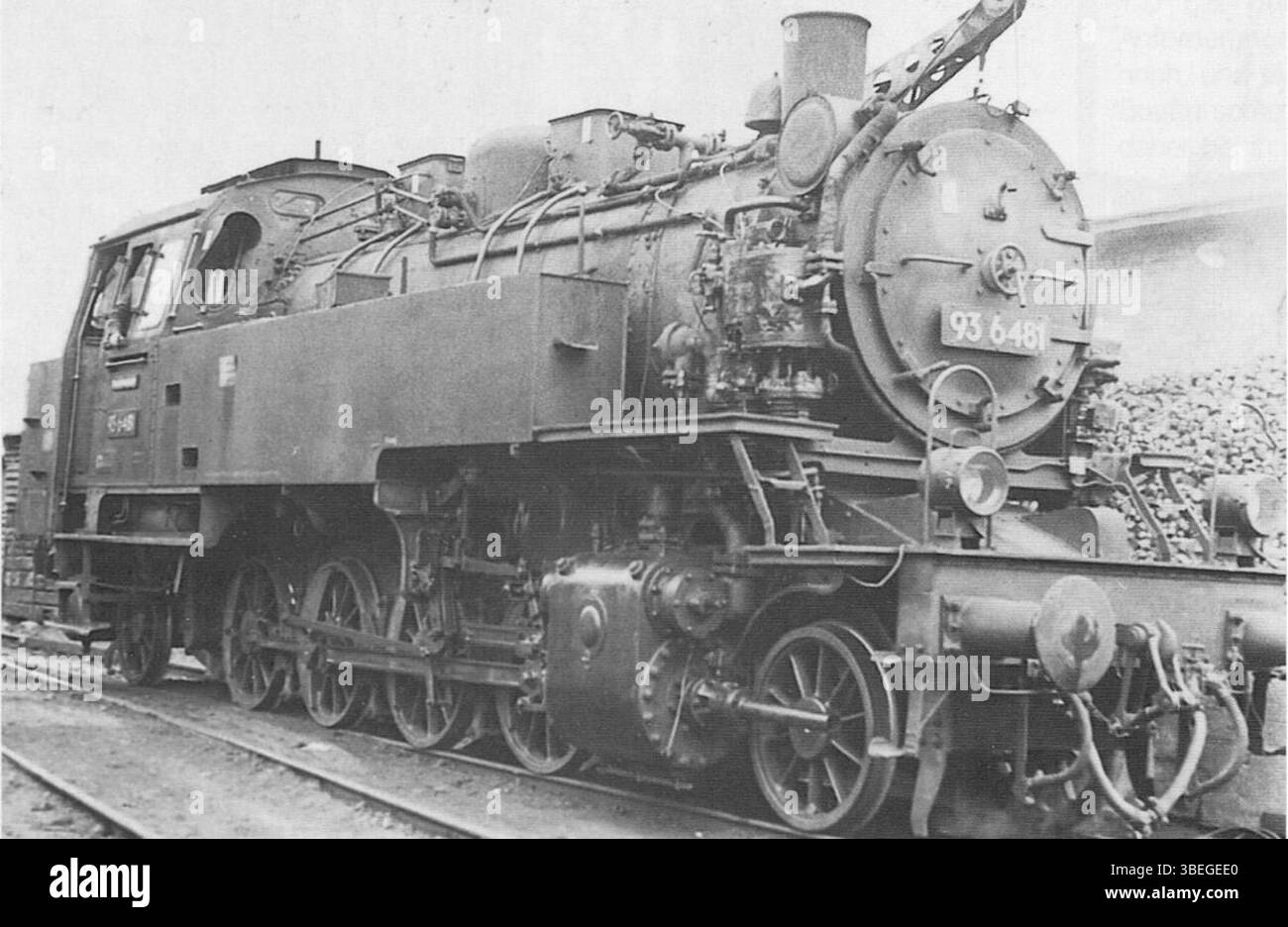 This historical photograph from around 1950 shows the Baureihe 93 steam ...