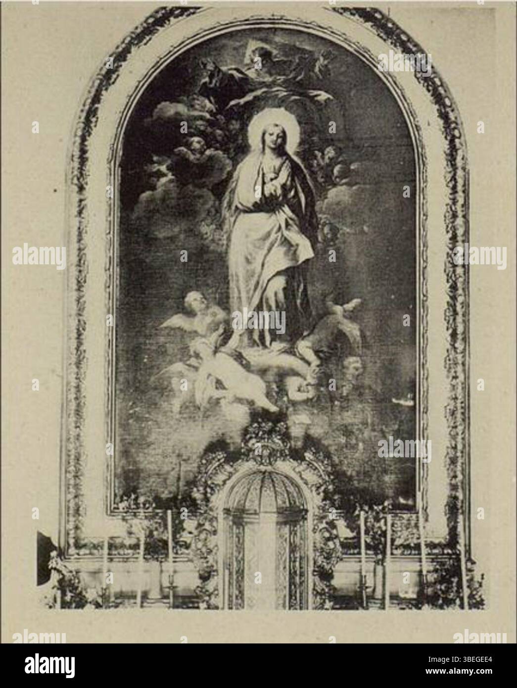 Circa 1910 interior view of the main altar of the Chapel of the Holy ...