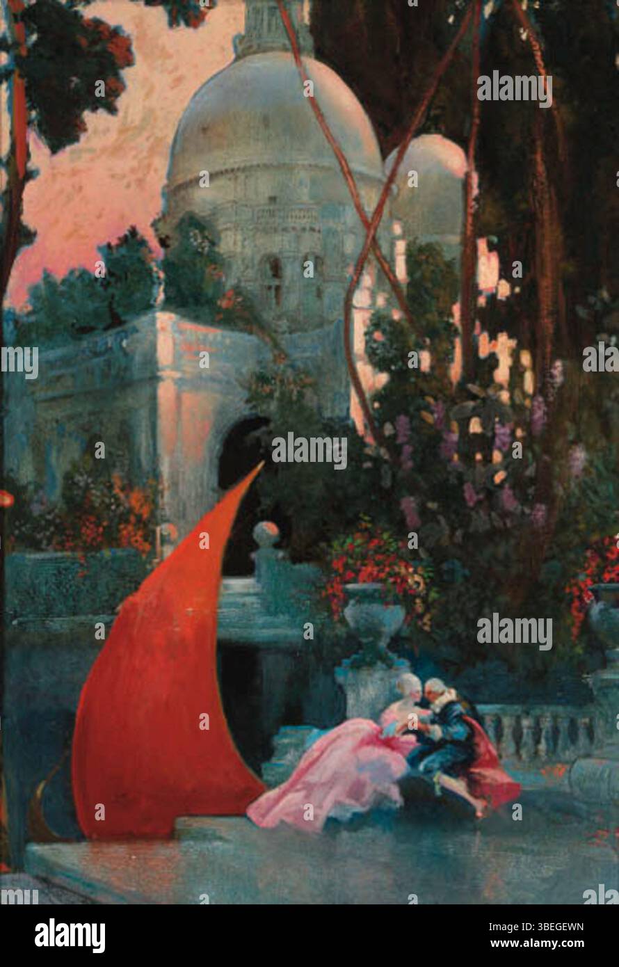 This painting by Hal Hurst (1865–1938) features a couple courting in a ...