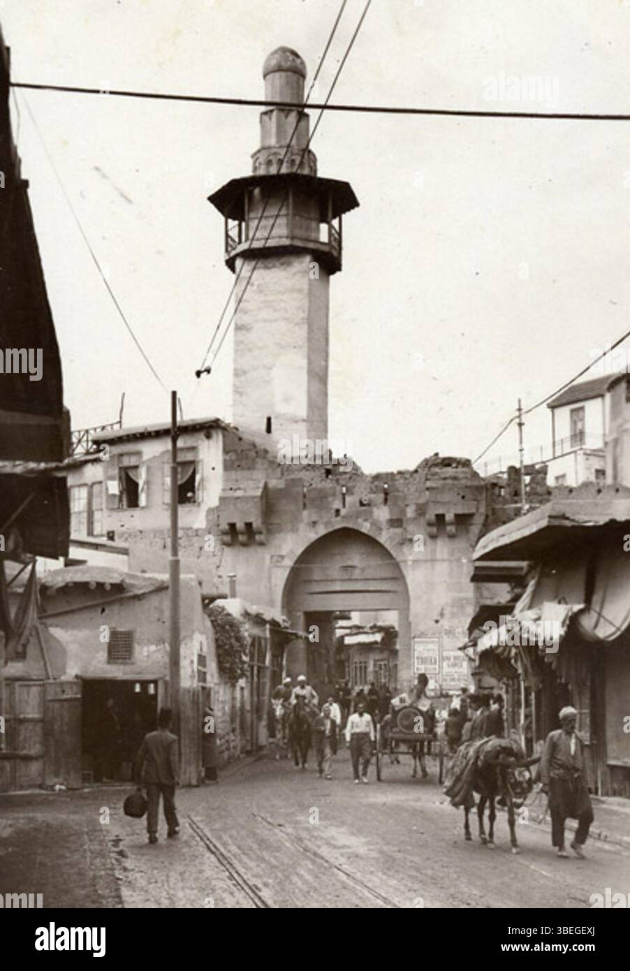 This 20th-century image from 1930 to 1950 depicts Bab Touma in Damascus ...