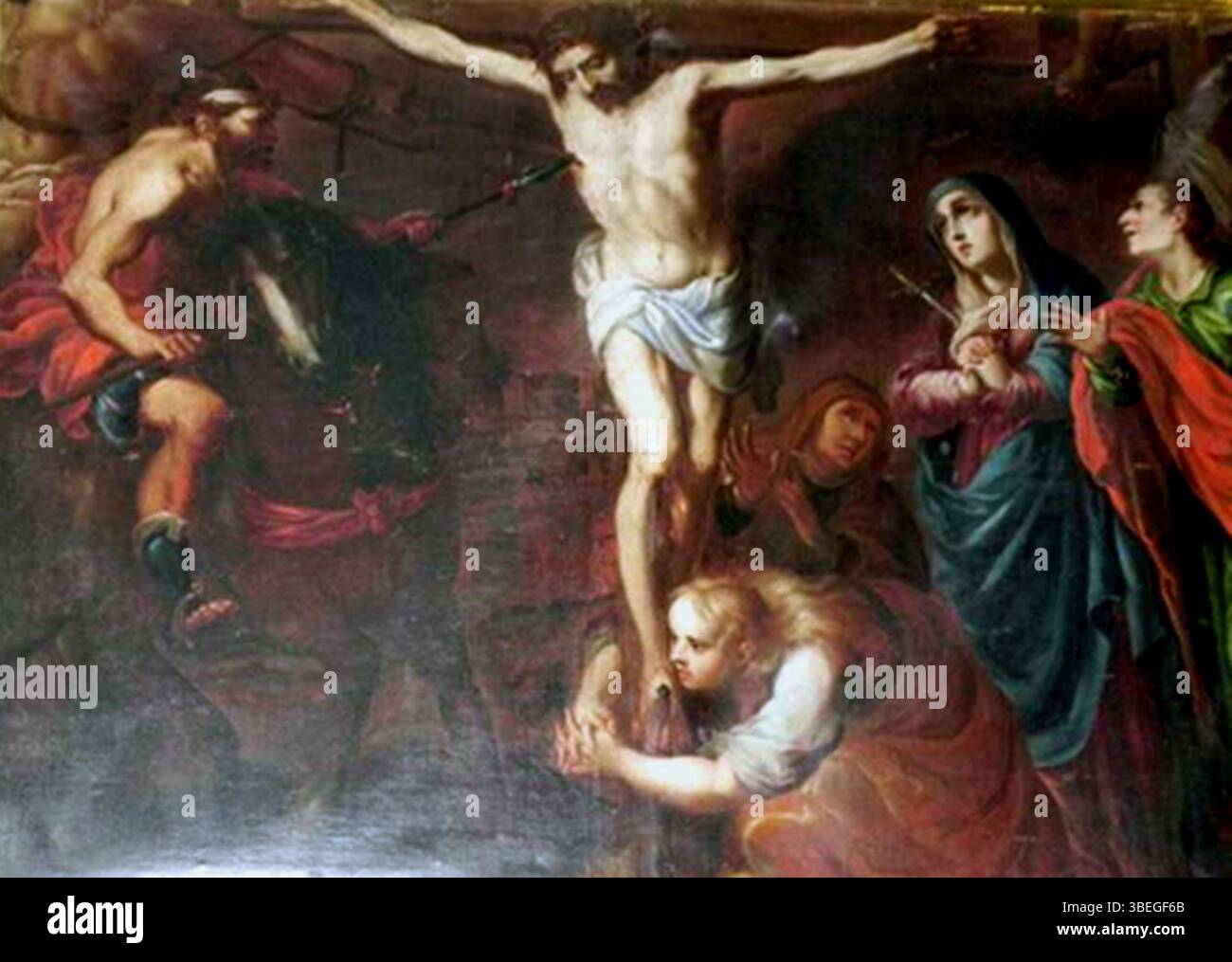 This 17th-century artwork depicts Jesus pierced by a spear, a moment representing the ...