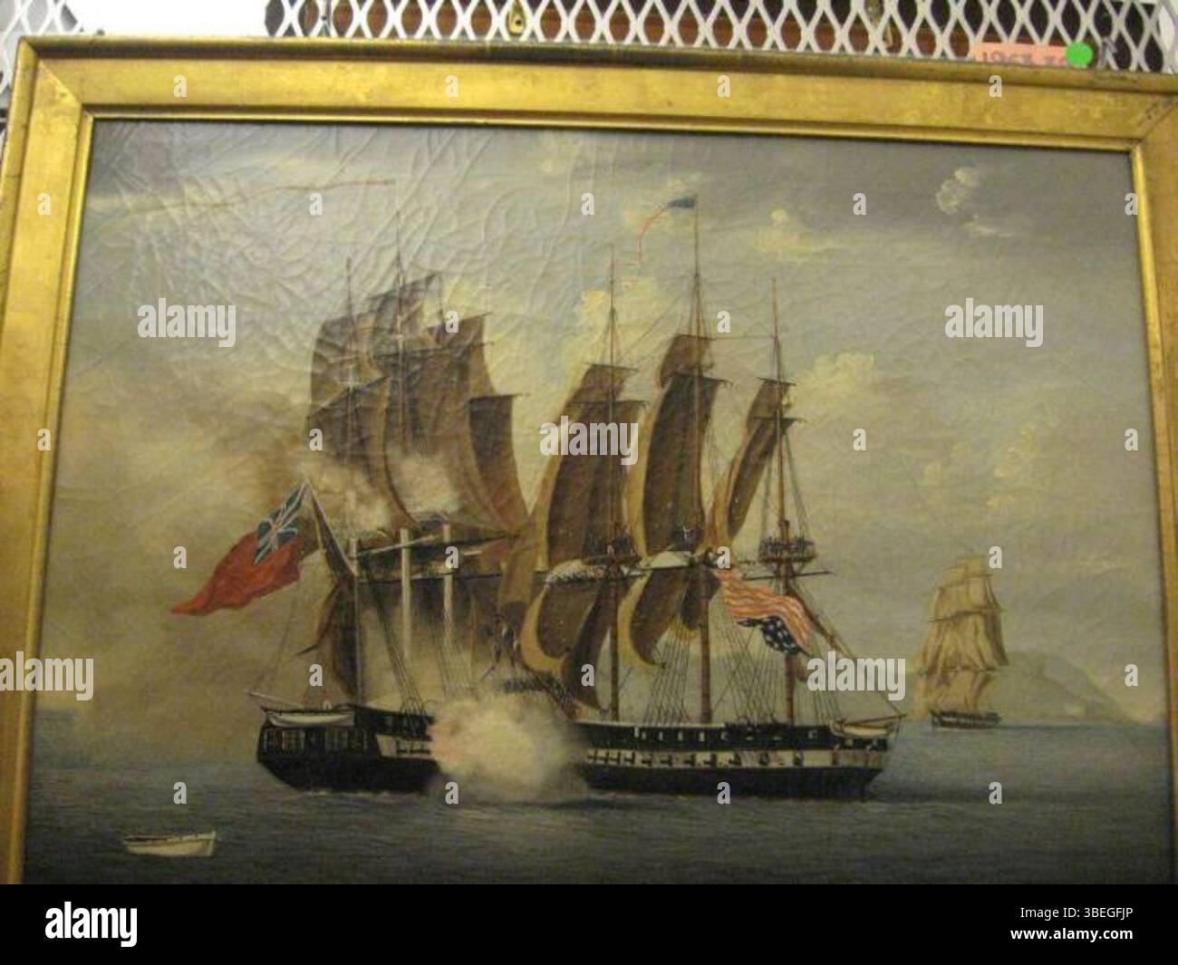 This painting depicts the naval battle between the U.S. Frigate ...