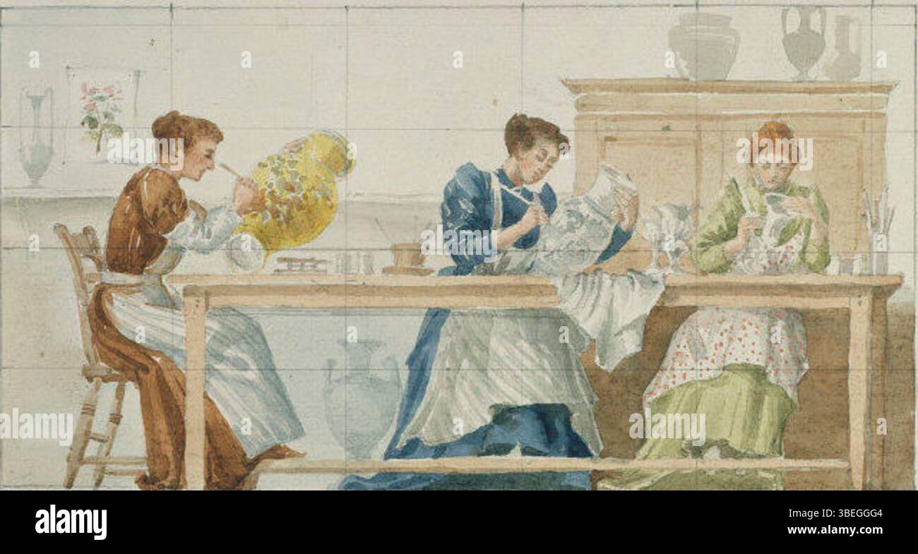 This cropped watercolour by William Rowe, circa 1893, illustrates women ...