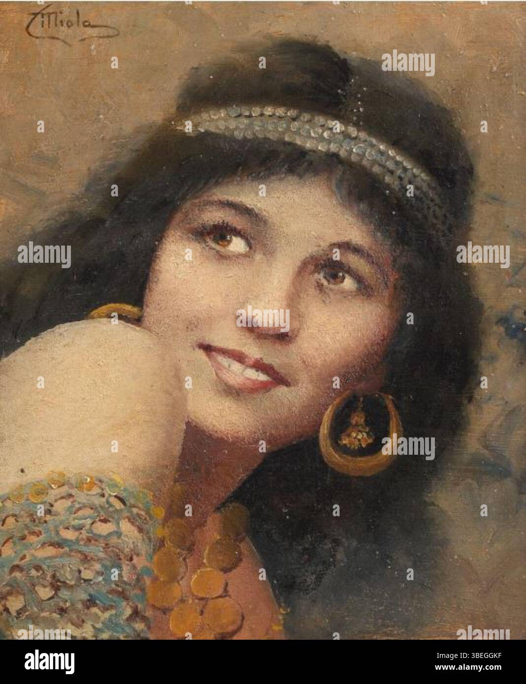 This portrait by Camillo Miola, created before 1919, depicts a young ...