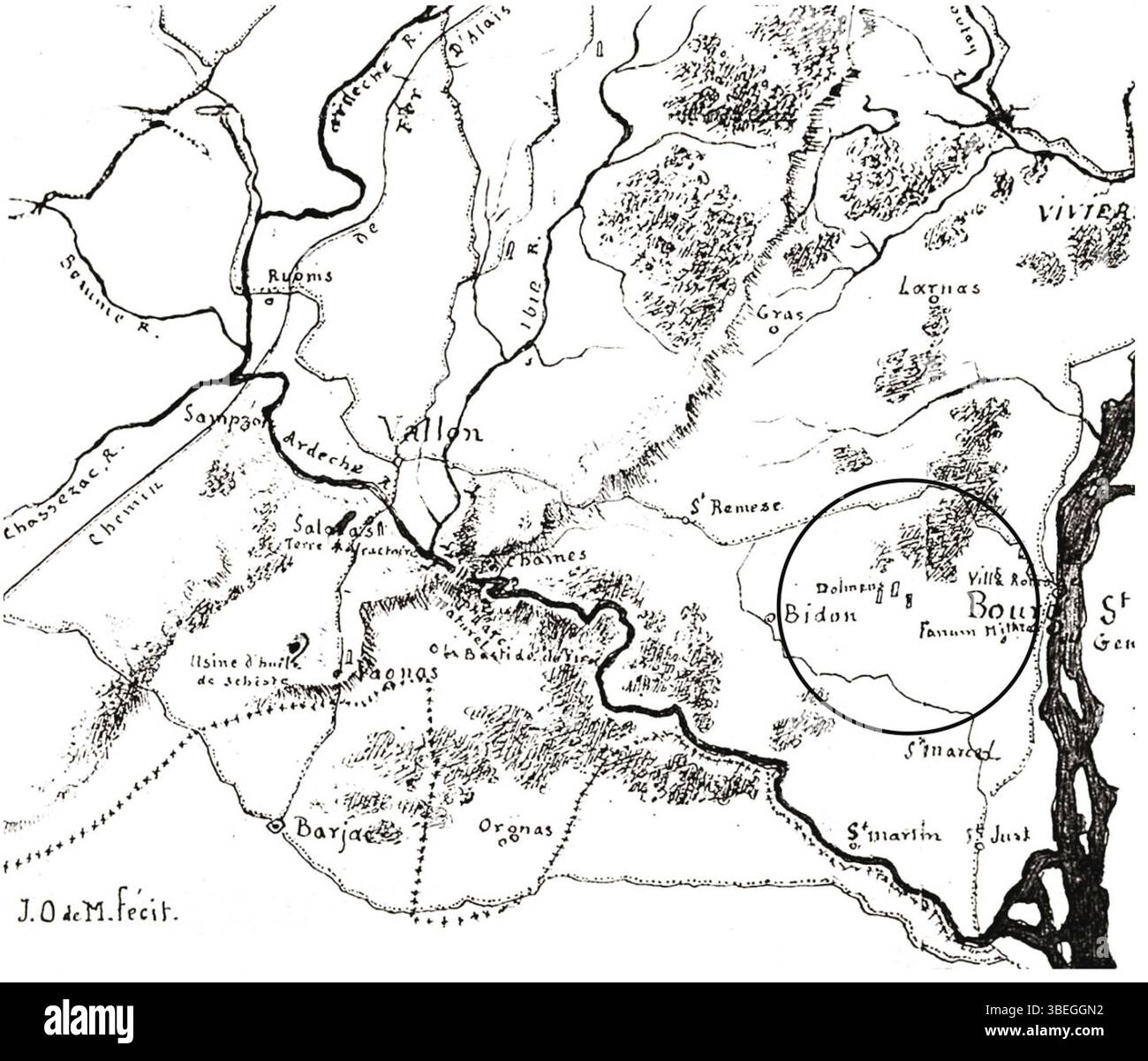 A map of megalithic monuments in Ardèche, created by Marichard in 1867 ...