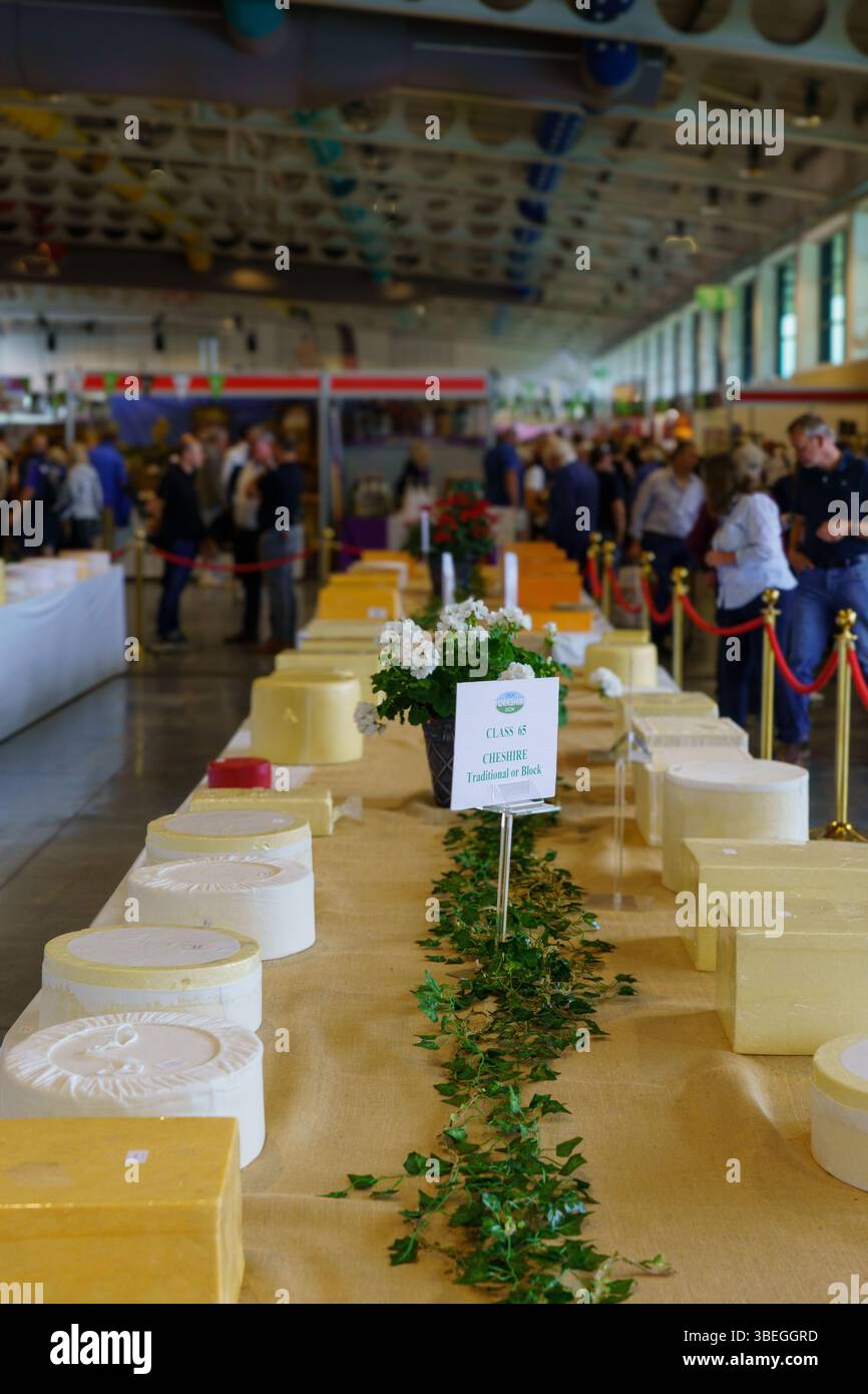 Traditional dairy blocks showcased during a bustling agricultural fair ...