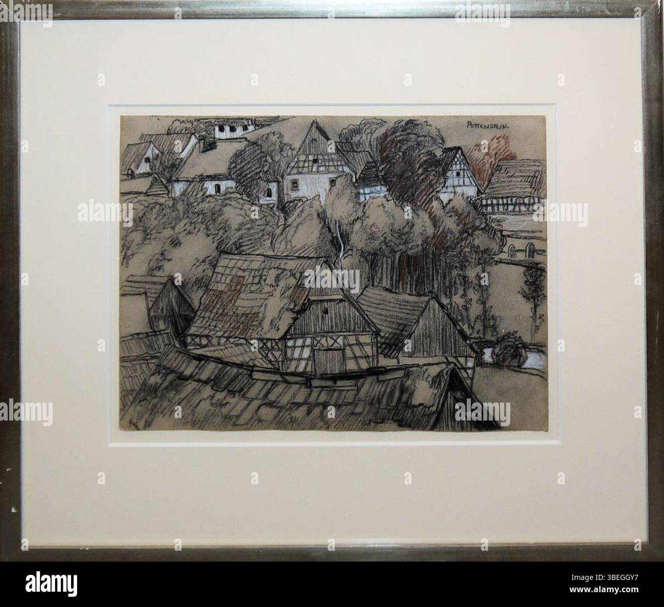 A 1909 drawing by Rudolf Schiestl titled 'Pottenstein' portrays the scenic town of Pottenstein ...