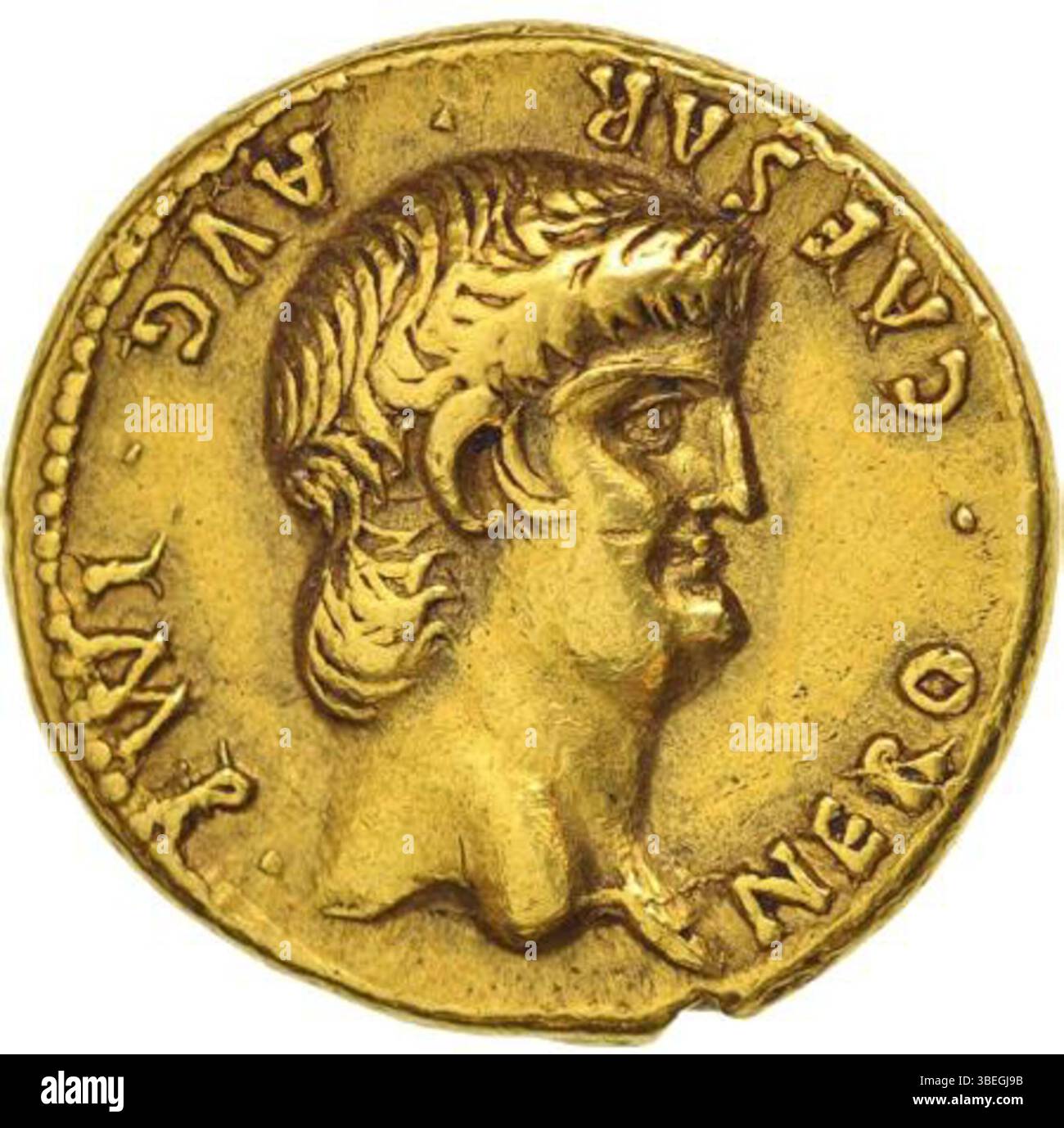 This coin, minted during the reign of Nero (54-68 AD), features his ...