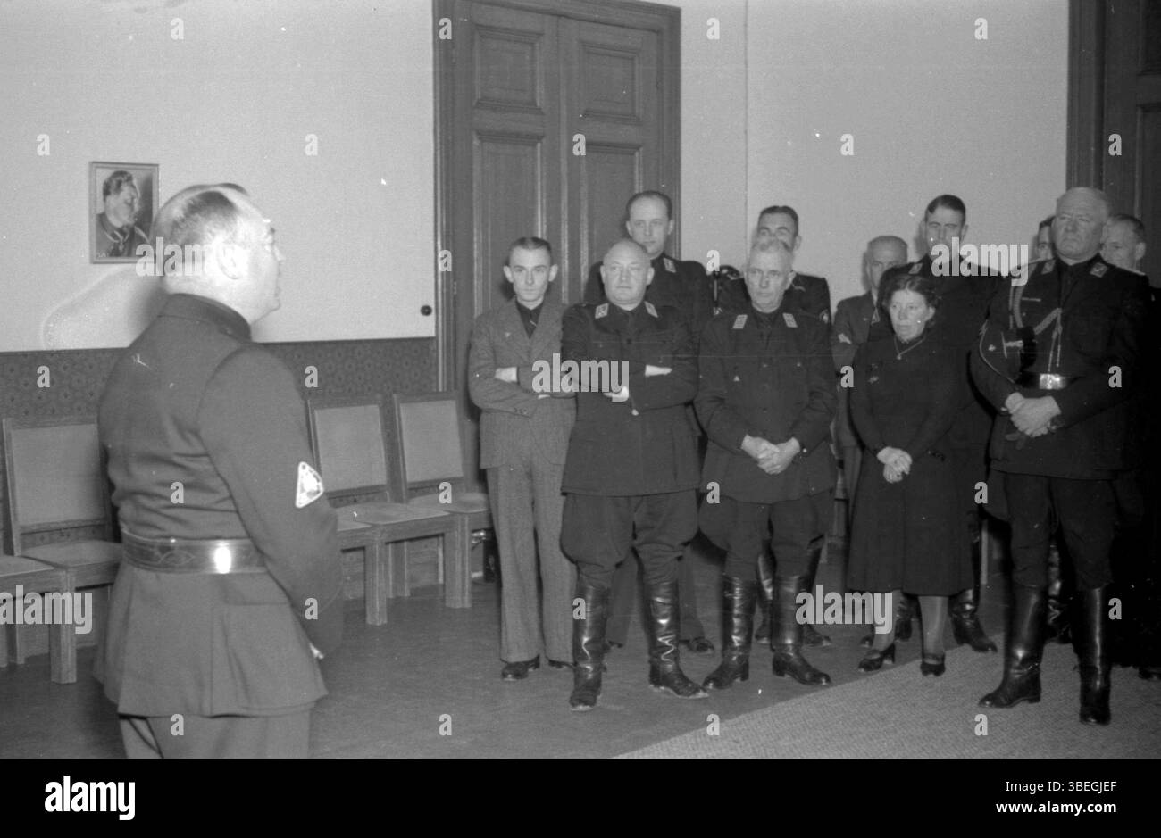 A photograph from between 1940 and 1942 shows Mussert addressing high ...
