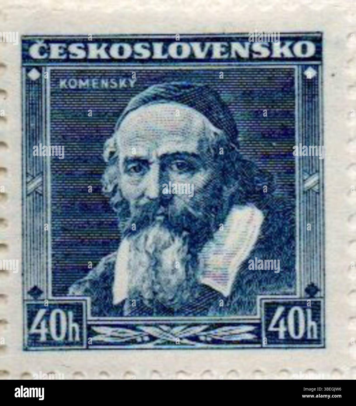 This 1935 stamp, designed by Bohumil Heinz, features John Amos Comenius ...