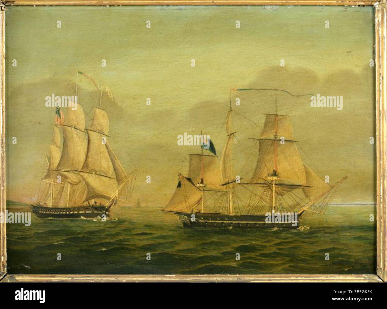 This painting depicts the naval battle between the U.S. frigate ...