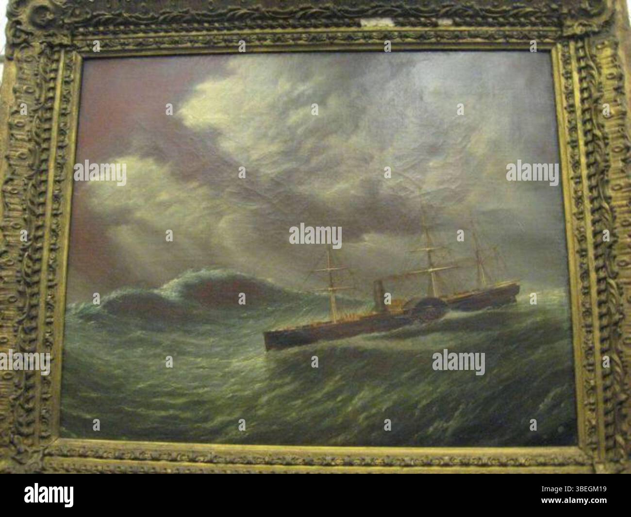 A painting of a paddle steamer in the United States, created between ...