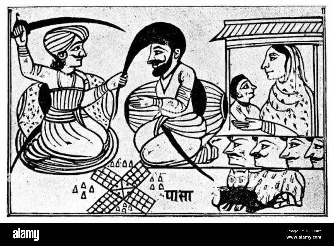 This illustration shows Raja Rasalu defeating Raja Sirikap in a game of ...