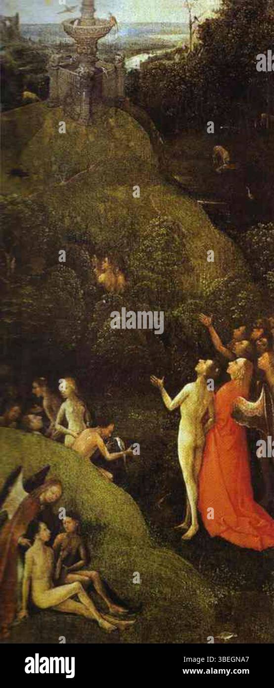 Painting titled 'Terrestrial Paradise' by Hieronymus Bosch, depicting ...