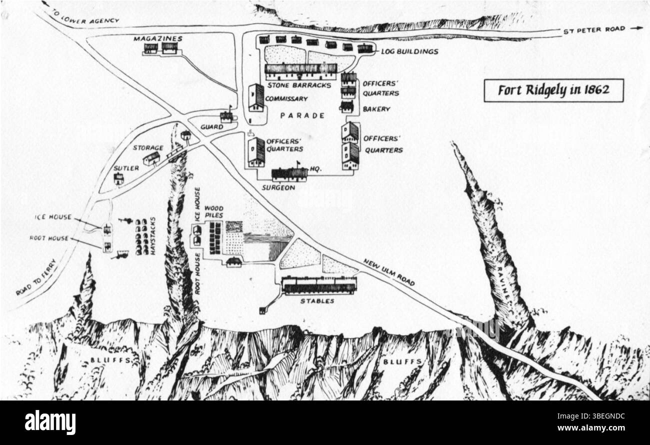 This drawing depicts Fort Ridgely, located in Minnesota, during the ...