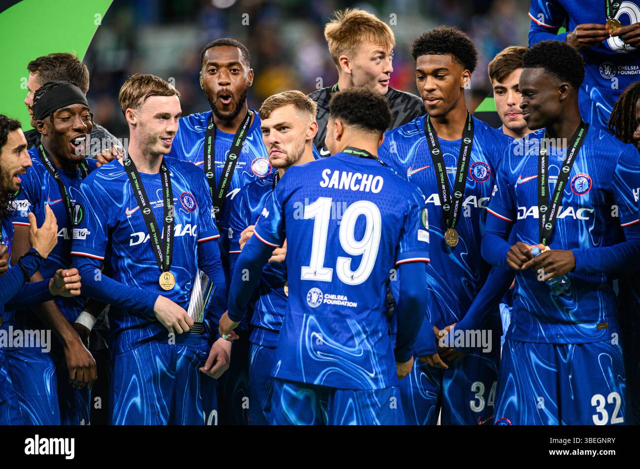 WROCLAW, POLAND - 28 MAY, 2025: Medal ceremony, Cole Palmer, Jadon ...