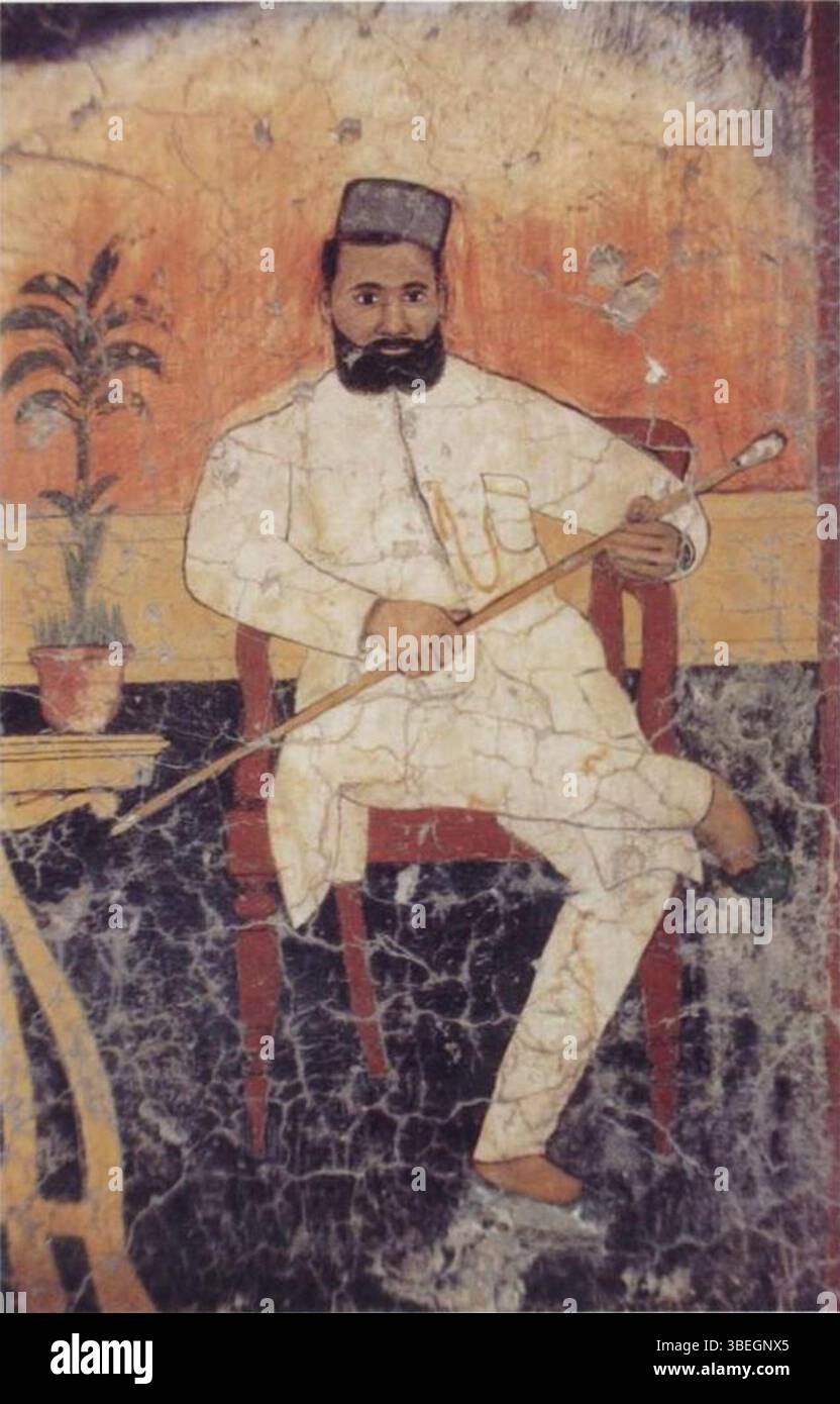 This 19th-century mural depicts Mahant Prayag Das, the 8th leader of ...