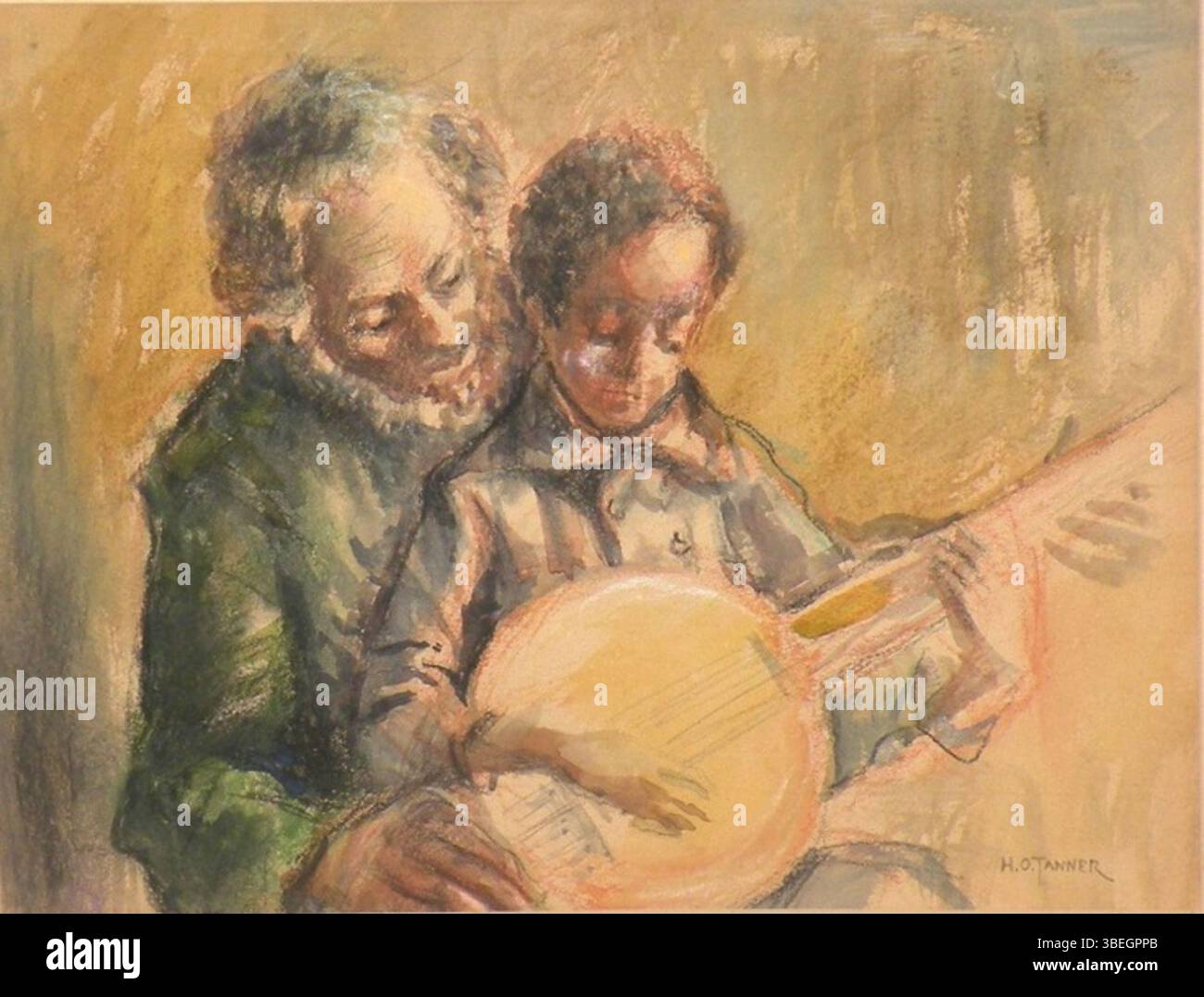 Circa 1893 oil painting by Henry Ossawa Tanner titled "The Banjo Lesson ...