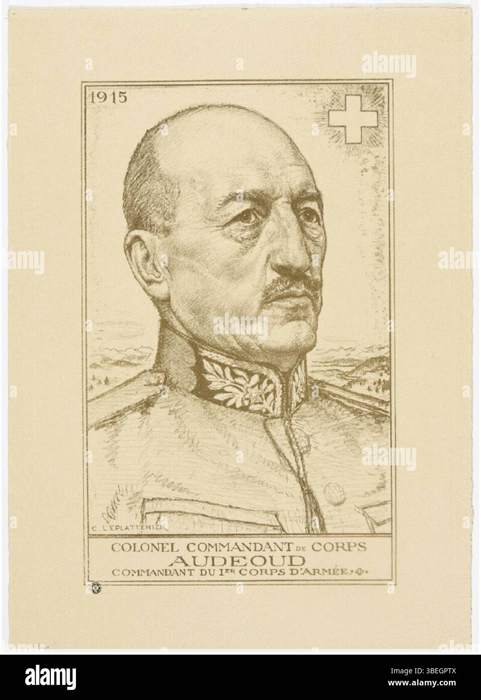 Portrait drawing of Alfred Audéoud, Swiss colonel and commander of the ...