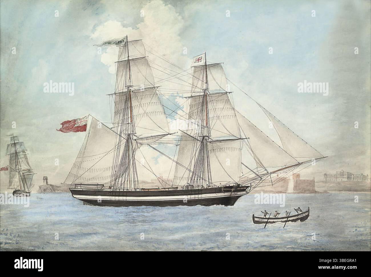 A maritime painting by Nicolas Cammillieri from 1849 showing the brig ...