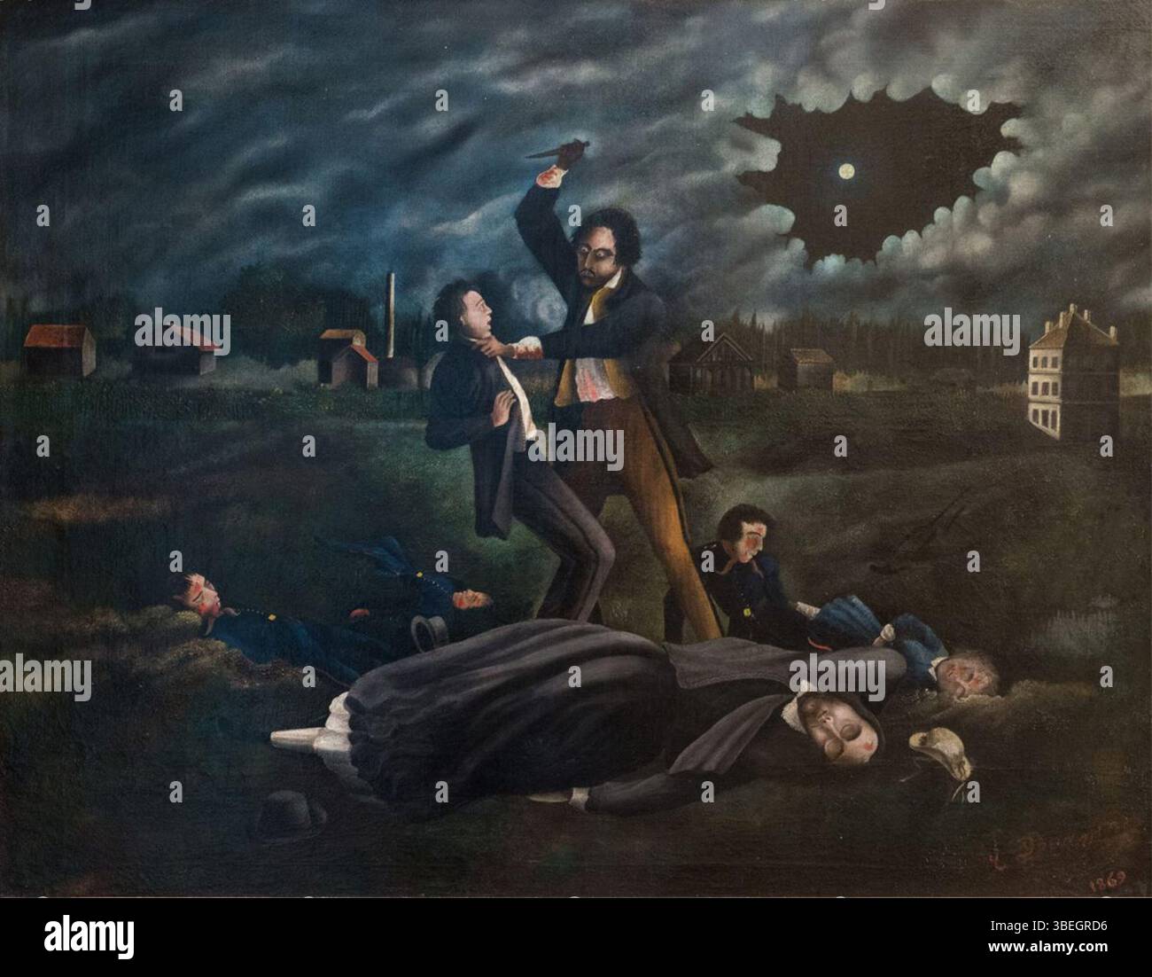 R. Douay's 1869 oil painting 'Le fou assassin, le meurtre de Pantin, le ...