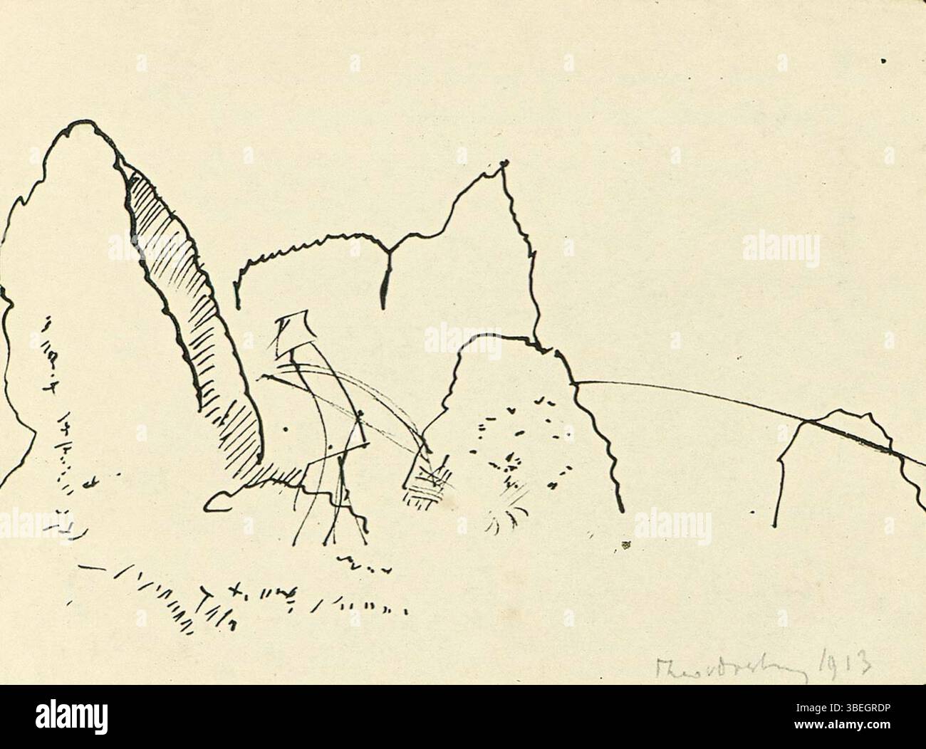 Theo van Doesburg's 1913 drawing 'Landscape with a Figure' showcases a ...