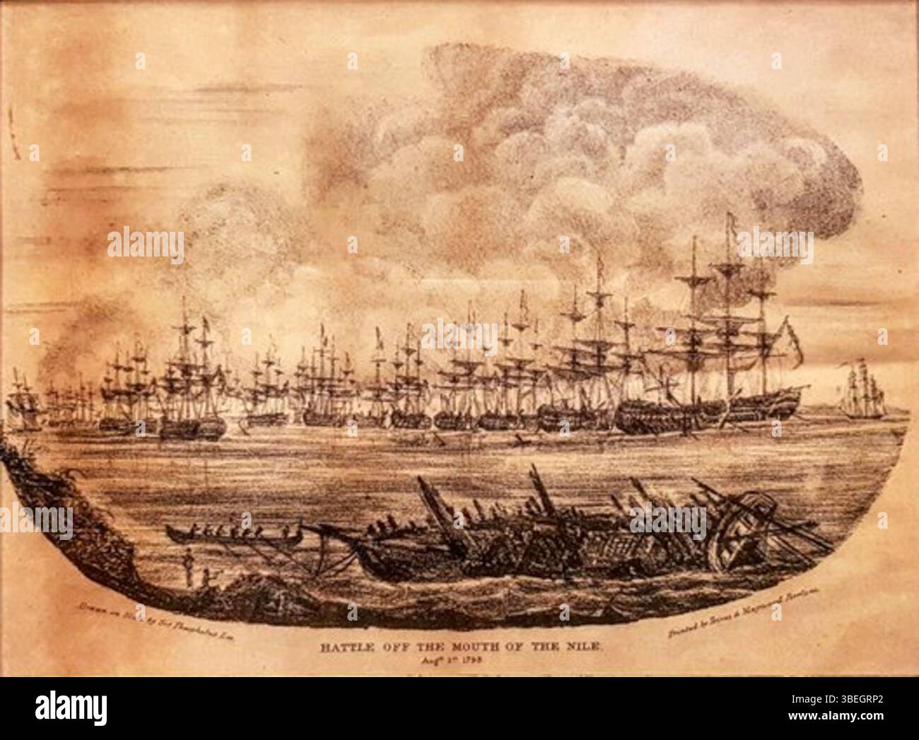 This lithograph by John Theophilus Lee depicts the naval battle off the ...