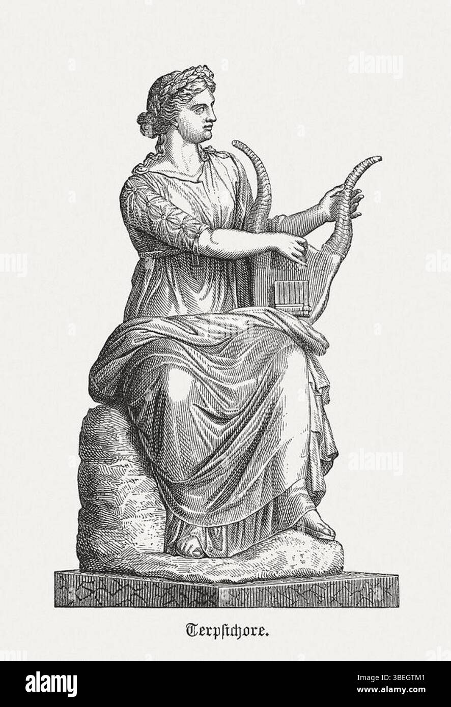 This 1878 engraving portrays Terpsichore, the Greek Muse of dance and ...