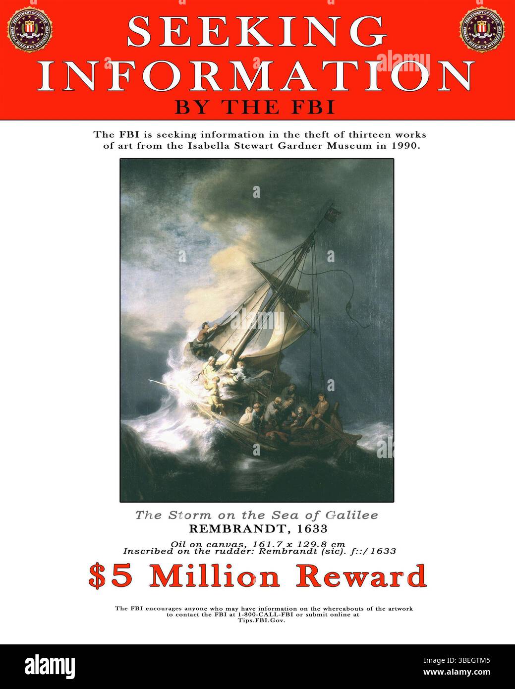 The FBI’s 2013 poster details the theft of a Rembrandt painting from ...