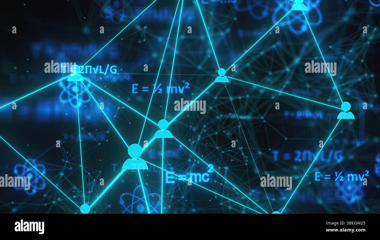 Physics formulas with connection icons. Computer generated 3d render ...