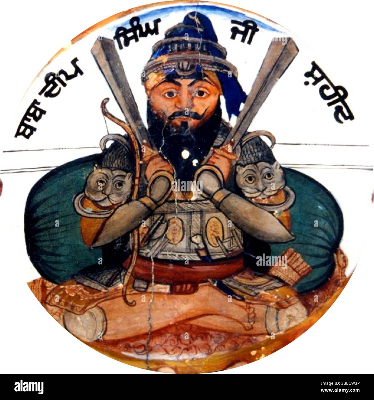 A fresco of Shaheed Baba Deep Singh from Gurdwara Baba Atal, Amritsar, painted in the 19th ...