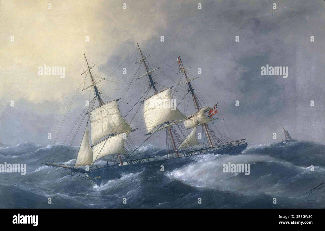 This 1882 painting by Édouard Adam portrays the merchant three-masted ...