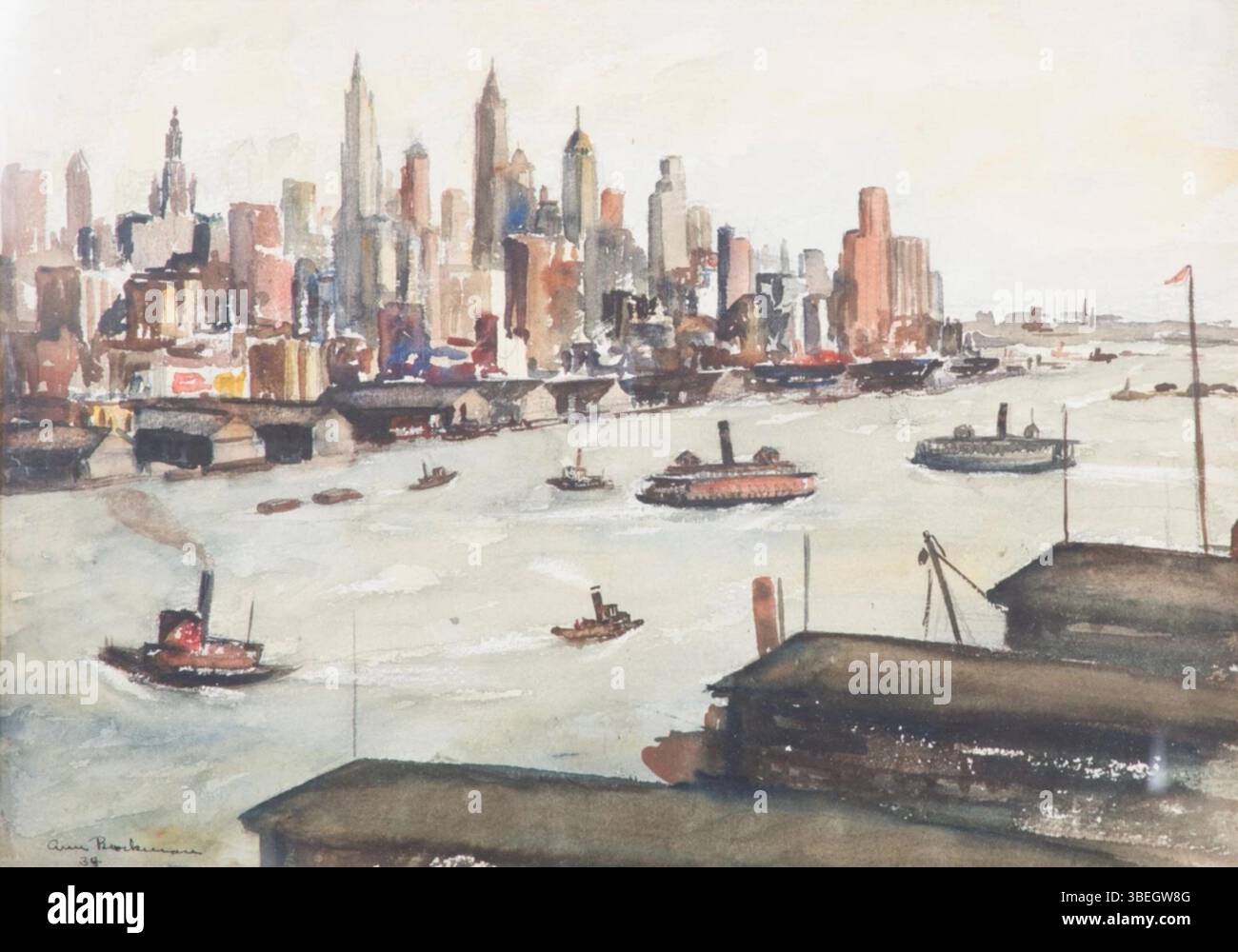 Ann Brockman’s 'New York Harbor' (1934) is a watercolor on paper ...