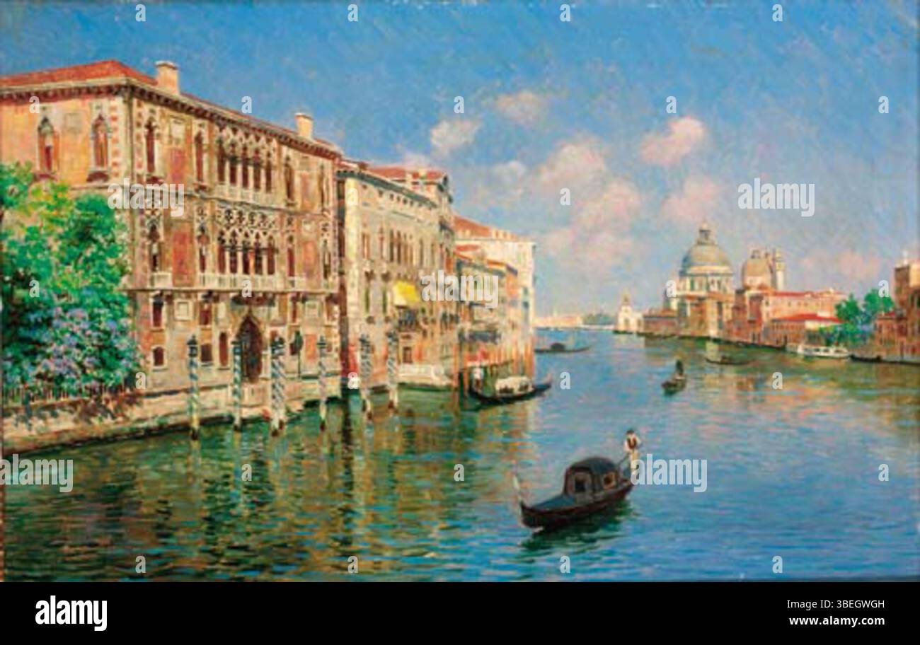 This painting by Luigi Lanza (1860–) depicts the Grand Canal in Venice ...