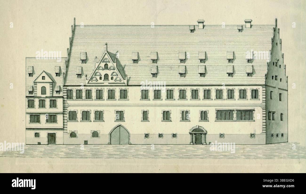 This is a 1800s ink drawing of the Sammlungsstift in Ulm, Germany, a ...